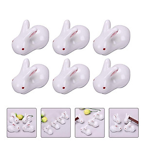 BESTOYARD 6 Pcs Mini Cute Rabbit 2 Inch Ceramic Chopsticks Stand Rest Bunny Shape Chopsticks Rack Stand Spoon Fork Holder Easter Party Dinning Table Decoration
