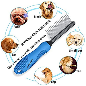 BORUHOLI Self-Cleaning Slicker Dog/Cat Brush and Comb Kit,Cat/Dog Brush and Comb for Shedding and Grooming Long/Short Hair and Large/Small Dogs, Cats, Rabbits, Pets - Dematting Comb. (Blue)