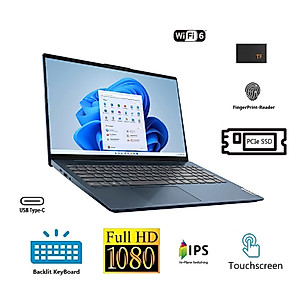 lenovo 2022 Newest Ideapad5 Flagship Laptop: 15.6" FHD Anti-Glare IPS Touchscreen, Dynamic 4-Core Intel i7-1165G7, 16GB RAM, 1TB SSD, Iris Xe, WiFi-6, Backlit-KYB, FP-Reader, USB-C, Win11H, TF