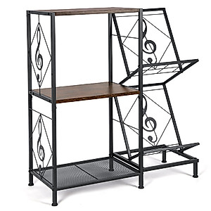 Record Player Stand, Record Player Table with Vinyl Record Storage, Turntable Stand with 2-Tier Vinyl Display Shelf & Metal Frame, Vinyl Record Holder for Living Room, Rustic Brown