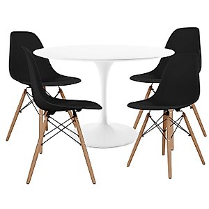 Aron Living Pyramid Set of Four Dining Chair, Black and Rose 42" Round Fiberglass Dining Table