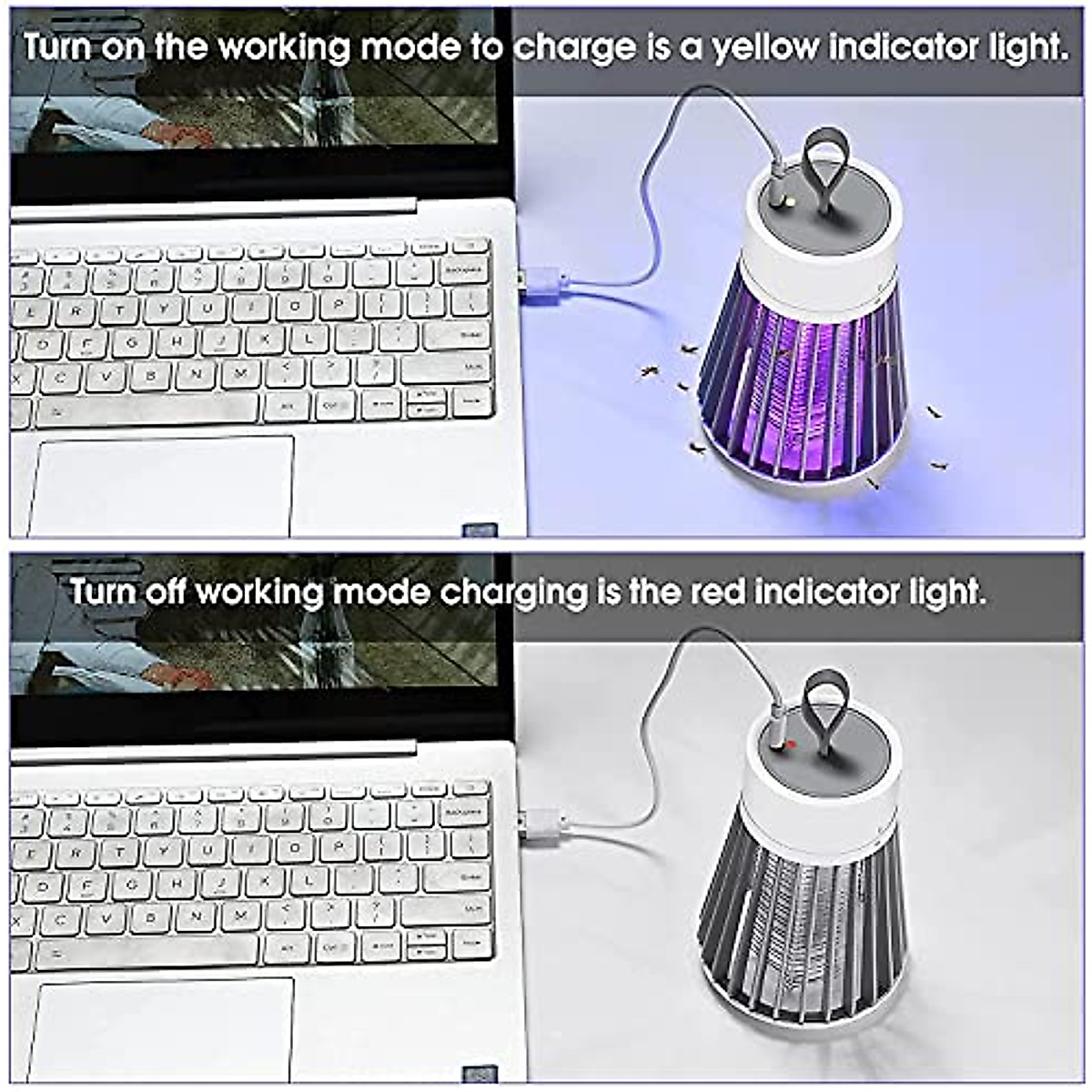 ELLASSAY Electric Bug Zapper for Indoor & Outdoor - Rechargeable Mosquito and Fly Killer Portable USB LED Purple Light Trap Have Security Grid Home, Bedroom, Backyard Camping Using, Grey