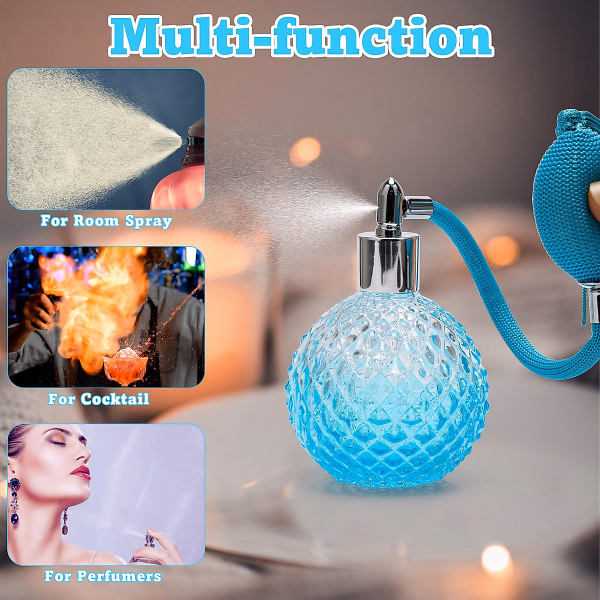 Coolrunner Crystal Art Vintage Style Refillable Perfume Atomizer Long Spray Bottle 100ml (Blue)