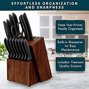 Home Hero Kitchen Knife Set with Sharpener - High Carbon Stainless Steel Knife Block Set with Ergonomic Handles (16 Pcs - Dark Wood)