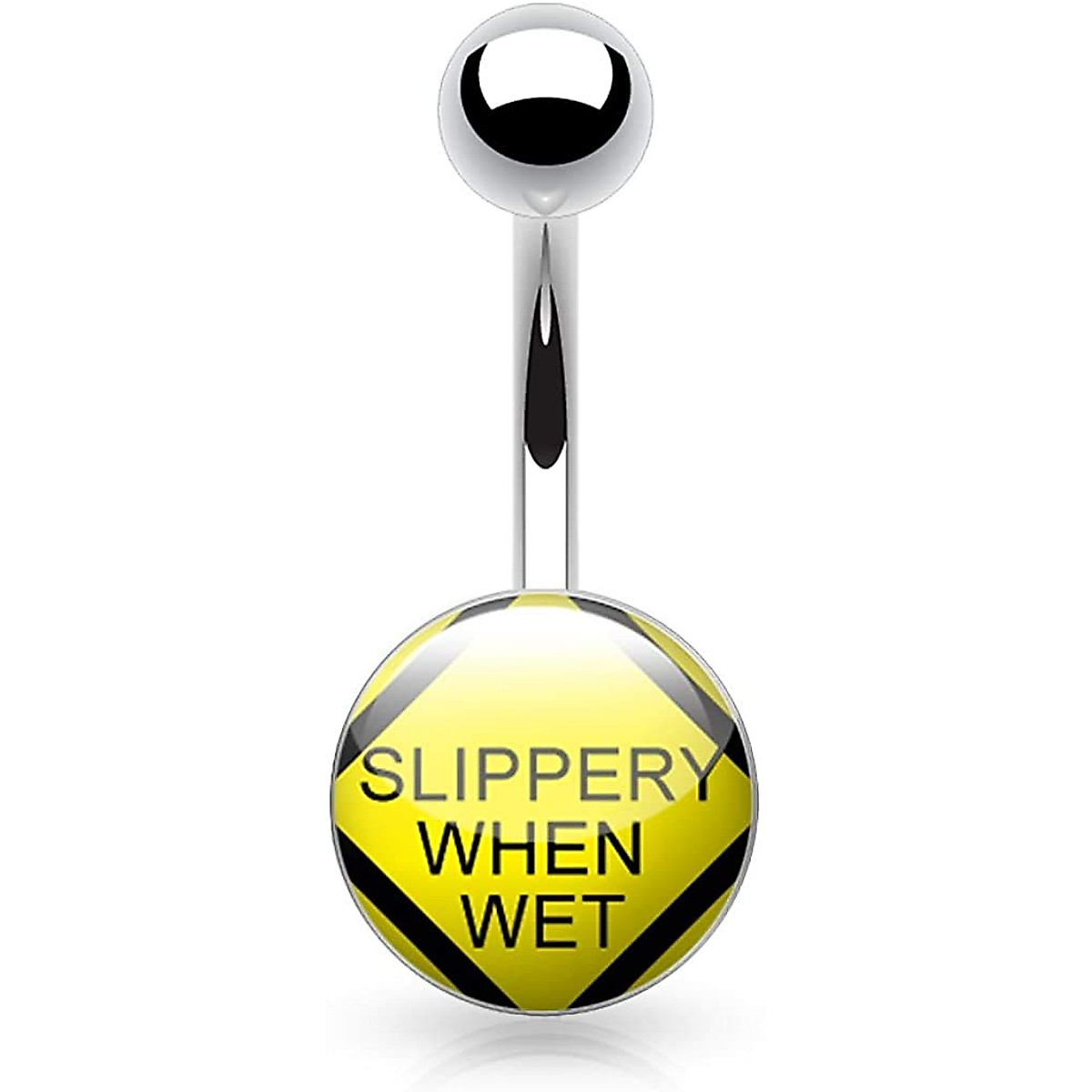 Covet Jewelry Text Logo Inlaid and Clear Epoxy Covered 316L Surgical Steel Belly Button Rings ((SWW) Slippery When Wet)