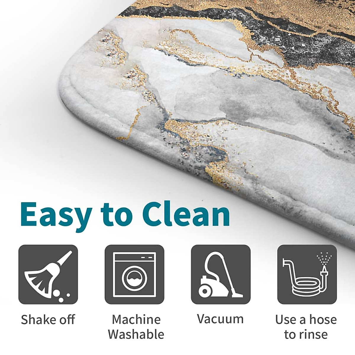 Harooni Marble Kitchen Mat 2 Pcs Anti Fatigue Black Gold Marble Kitchen Floor Mat Washable Water Absorbent Marble Look Kitchen Rugs for Bathroom Laundry Sink Kitchen Standing Mat