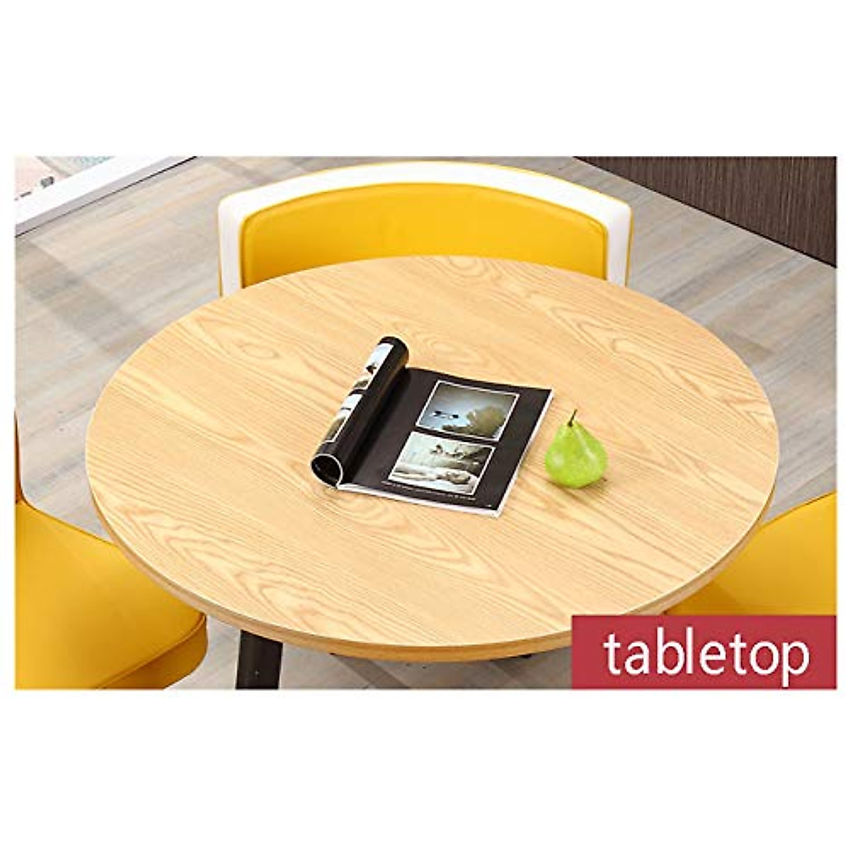 Dining Table & 4 Chairs, Compact Kitchen Table Set Bedroom Adults Commercial Restaurant Leather Seat Chair Round Small Wood Table Metal Frame Home Kitchen Office Negotiation Meeting (Color : Yellow)