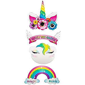 Unicorn Door Hanger - 2-Pack Welcome Sign for Princess Unicorn Themed Party Decoration, Easy DIY Assembly, Girls Birthday Party Supplies