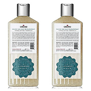 Cremo Exfoliating Pacific Sea Salt & Grapefruit Body Wash, A Refreshing Scent with Notes of Fresh Mint, Citron, Cedar and Moss, 16 Fl Oz (2-Pack)