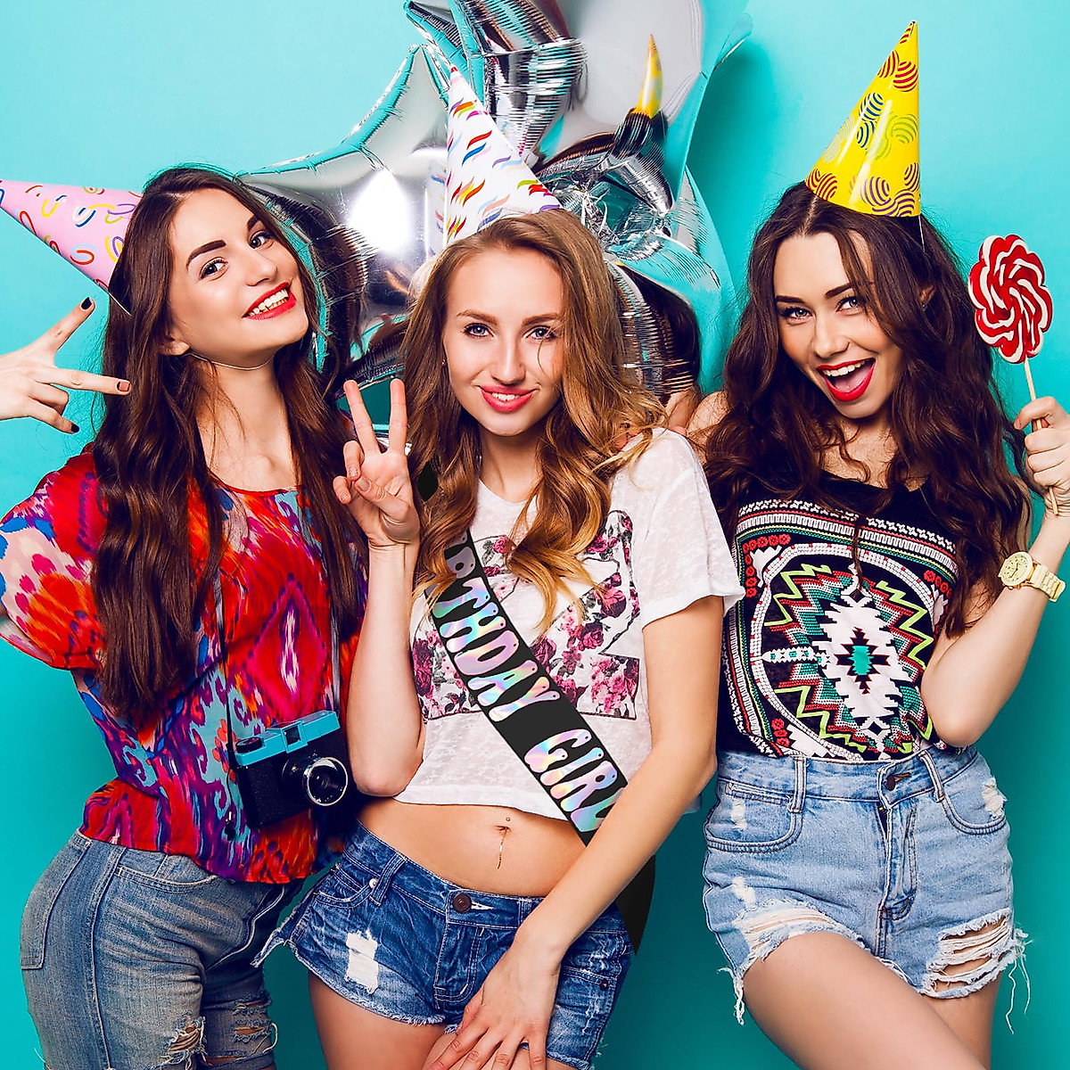 Generic Birthday Girl Sash with Iridescent Foil - Black Birthday Sash for Women - Happy Birthday Sash for Official Teenager Sweet 16, 18th 21st 30th 40th 50th or Any Other Bday Party