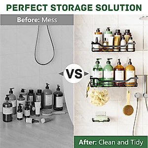 OMAIRA Shower Caddy 3-Pack, Adhesive Shower Organizer with Soap Holder, Rustproof No Drilling Shower Shelves for Inside Shower Bathroom Organizer and Storage, Black(Large)