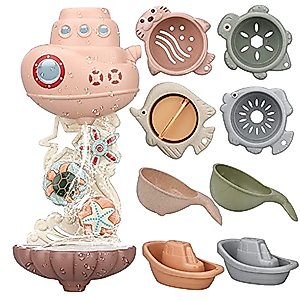 LZZAPJ Baby Bath Toys for Toddlers 1-3 Year Old, Bathtub Water Toys for Kids Age 2-4, Contains 4 Stacking Cups, 2 Boats 2 Whale-Shaped Spoons, Gift for Infants Boys Girls 6-12 Months