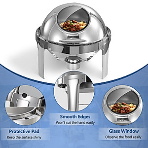 Amhier 6 Qt Roll Top Chafing Dish Buffet Set, Stainless Steel Chafing Dish with Visible Glass Window for Catering, Parties, Hotels and Weddings