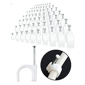 100-Pack Mini Round Cable Clips- Computer Cable Management Clips for Appliances, Ethernet, Coaxial Cable & Extension Cords - Mini Wire Nail Clips for Wood, Brick, Cement, Indoor and Ourdoor Walls