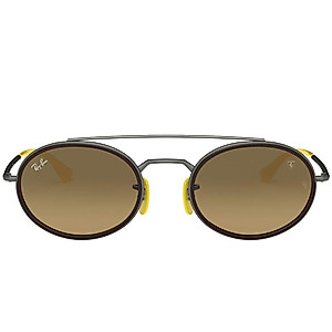 Ray-Ban Rb3847m Polarized Oval Sunglasses, Matte Gunmetal/Brown Mirrored Gradient Green, 52 mm