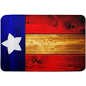 July 4th Bath Rugs USA Flag Patriotic Stars Independence Day Holiday Sponge Doormat Absorbent Non Slip Backing Flannel Mat Red Yellow Stripes Wood Grain Memory Foam Mats for Bathroom 16x24 inch
