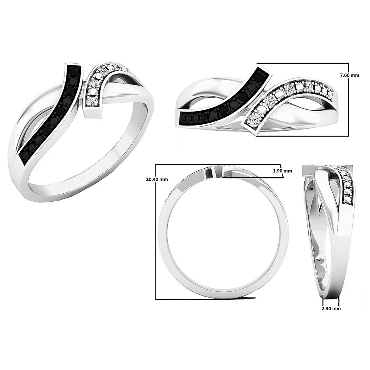 Dazzlingrock Collection 0.06 Carat (ctw) Sterling Silver Round Black and White Diamond Ladies Bypass Promise Ring, Size 8