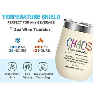 Thank You Gifts for Women, Chaos Coordinator Tumbler, Boss Lady Gifts for Women, Coworker, Mom, Manager, Teacher, Nurse, Birthday, Administrative Professional Day Gifts, 12oz Wine Tumbler, White