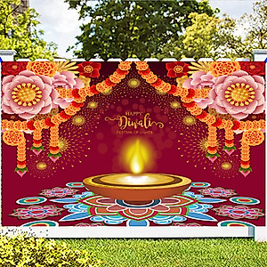 Happy Diwali Backdrop Banner Festival of Lights Diwali Decorations Party Supplies, Deepavali Background Banner for Photo Backdrop