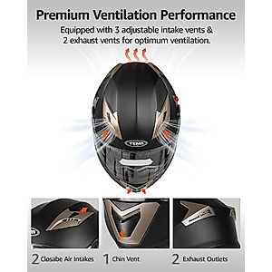 Motorcycle Modular Full Face Helmet DOT Approved - YEMA Helmet YM-925 Motorbike Casco Moto Moped Street Bike Racing Helmet with Sun Visor for Adult Youth Men and Women - Matte Black,M