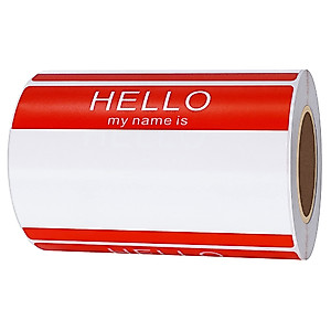 Hybsk Hello My Name is Red Name Tag Identification Stickers 3-1/2” x 2-3/8” Total 200 Labels Per Roll (Red)