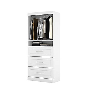 Bestar Pur Shelving Unit with 3 Drawers in White, 36W