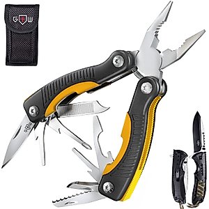 Bundle of 2 Items - Pocket Knife - Survival Military Foldable Knife - Best Outdoor Camping Hunting Bushcraft EDC Folding Knife - Mini Multitool Knife 12 in 1 - Small Pocket Multi Tool with Pliers