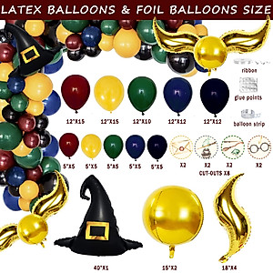 126 PCs Magical Wizard Party Decorations, Fiesec Platform Birthday Party Decorations Red Brick Backdrop Balloon Garland Banner Cake Cupcake Toppers Cutout 4D Golden Snitch Witch Hat Balloon