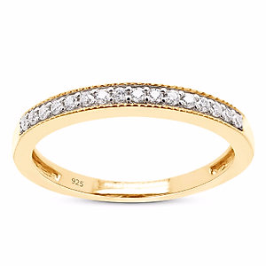 SAVEARTH DIAMONDS 1/8 ct. t.w Round Cut Lab Created Moissanite Diamond Half Eternity Milgrain Wedding Band Ring In 14k Yellow Gold Over Sterling Silver (VVS1 Clarity, 0.12 Cttw)-7.5