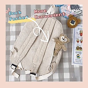 MeganJDesigns WaiWaiUS Corduroy Backpacks Lightweight with Cute Bear Pendant, School Bookbag for Girls, Casual Daypack Laptop Backpack (C-Khaki Corduroy Backpack)