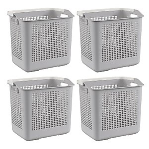 Knifefish 35 L 4 Packs Plastic Laundry Basket with Handle, Portable Laundry Hamper for Bathroom Bedroom and College