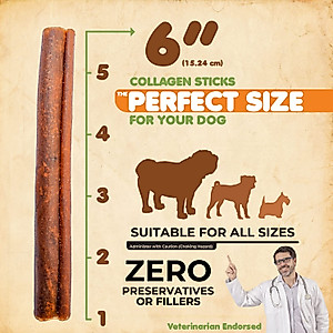 Makondo Pets Collagen Sticks 100% Natural Beef Dog Chews, 6” Premium Dog Treats for Training Puppies & Adults, Zero Filler or Preservatives, 12Pcs of Corium
