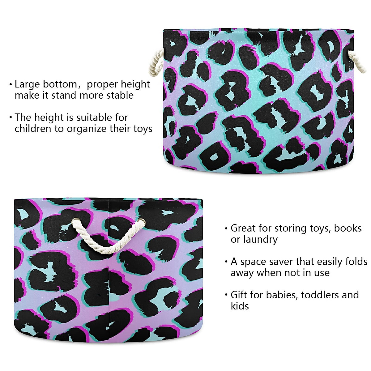 ALAZA Rainbow Leopard Prints Cheetah Animal Storage Basket Gift Baskets Large Collapsible Laundry Hamper with Handle, 20x20x14 in