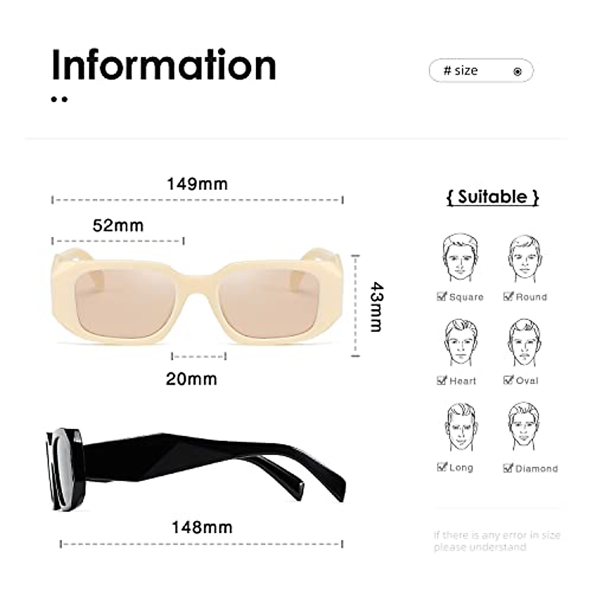 kimorn Rectangle Sunglasses for Women Men Trendy Retro Trendy Sun Glasses 90’s Vintage Square Frame K1307 (Black+Off-white Frame Grey Lens)