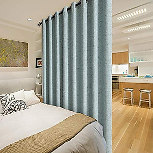 MIULEE 100% Blackout Curtain Linen Textured for Sliding Patio Door/Bedroom/Living Room Thermal Insulated Room Divider Curtain 1 Panel 100" Wide x 84" Long Seafoam Green