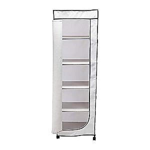 Organize It All 5 Tier Portable Wardrobe Storage Closet Tower | Dimensions: 20" x 12" x 65" | 5 Tier | Space Saving | Durable | Closet Accessories | Grey