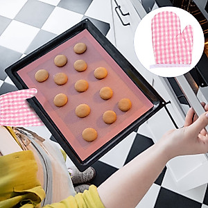 DOITOOL 2pcs Oven Mitts for Kids Children Play Kitchen Heat Resistant Kitchen Cooking Gloves for Cooking Baking Grilling ( Pink )