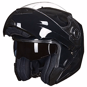 ILM Motorcycle Helmets for Adults Dual Visor Enlarged Air Vents Modular Full Face Cascos para Motos Men Women DOT Model DP998(Gloss Black, Medium)