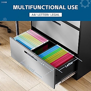 PEUKC 2-Drawer Metal File Cabinet,Lateral Filing Cabinets for Home Office,Locking File Cabinet with Storage Shelves,Legal/Letter/A4 Size Office File Cabinet,(Black Grey, Assemble Required)