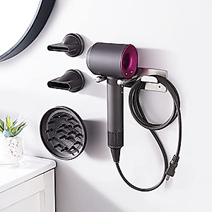 BANJEKT Hair Dryer Stand for Dyson Supersonic Hair Dryer, SUS304 Dyson Hair Dryer Wall Mount, Punch- Free Dyson Hair Dryer Holder Dyson Hair (Silver)