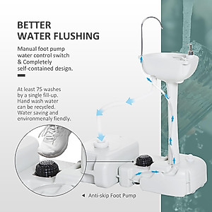 kleankin Portable Camping Sink, Handwashing Station Basin with 4.5 Gallon Tank, 6.3 Gallon Recovery Tank, Rolling Wheels & Soap Dispenser for RV, Outdoor Events, Gatherings, HDPE, White