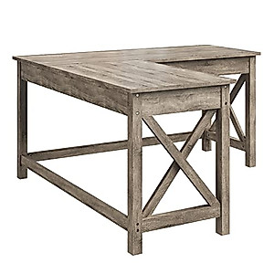 Lavish Home L-Shaped Computer Desk, Gray, Grey Woodgrain Finish