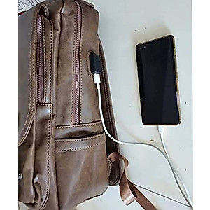 AKAKA Men Brown Outdoor Backpack Imitation Leather Weekend Bag Leisure Bag Carrying Backpack Old Fashion Traveling Laptap Backpack with USB Port.