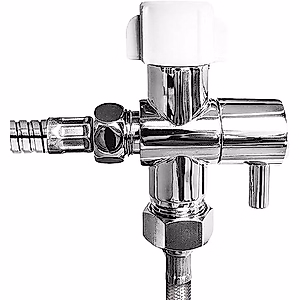 GenieBidet Hybrid LEAK-STOP Chromed Brass 3-Way T Adapter with ON/OFF. Simple hand-nut install. Resists cross-threading your plastic toilet fill valve.