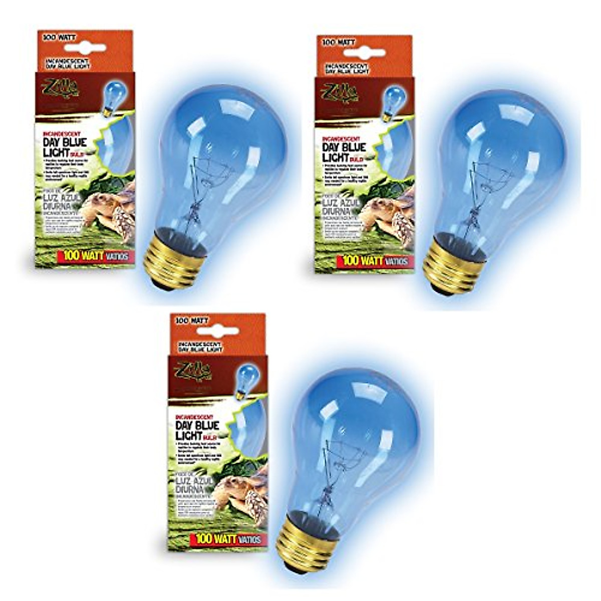 Zilla Incandescent Bulb, Day Blue Light and Heat, 100 Watt (3 Pack)