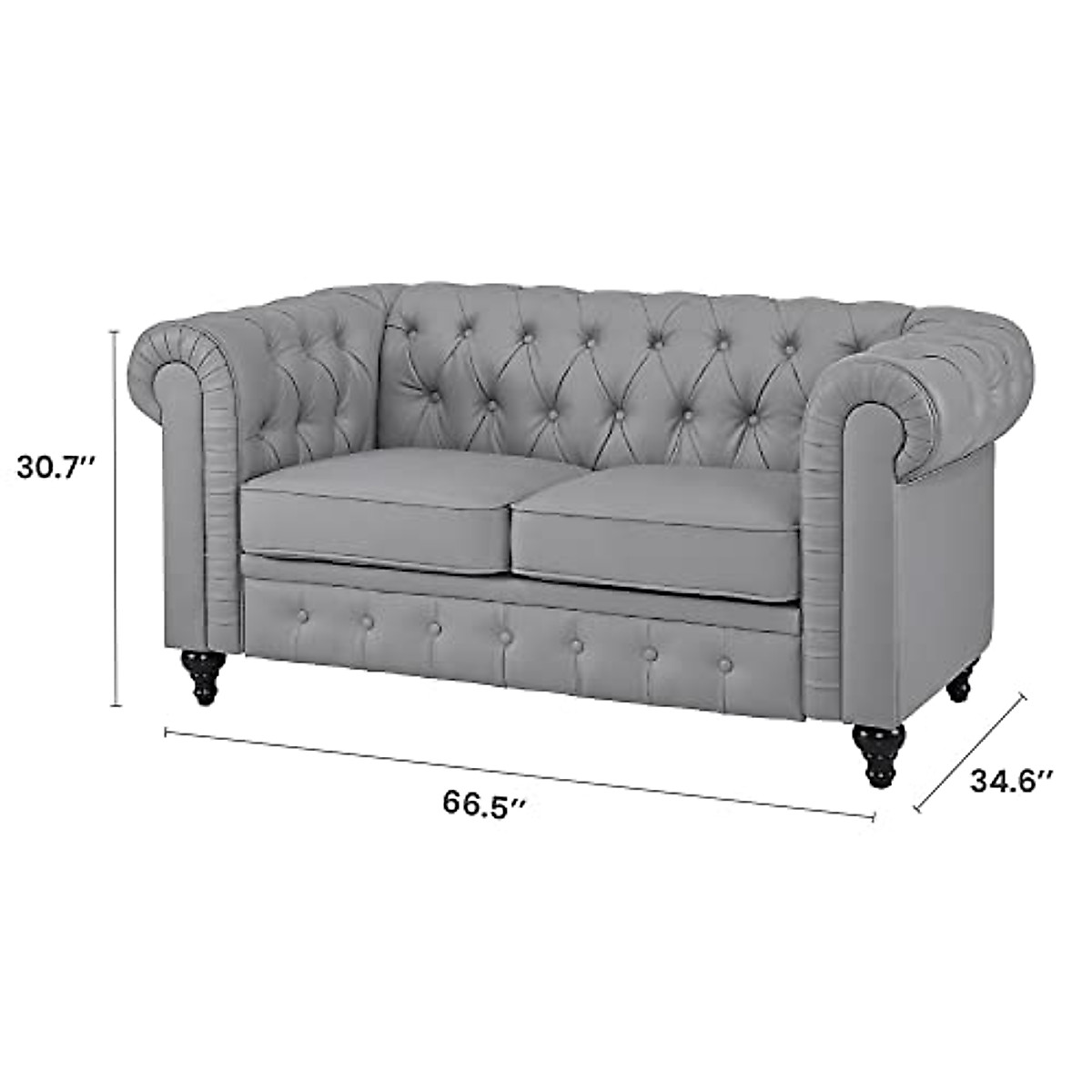 Naomi Home Emery Chesterfield Loveseat, Luxurious Comfort for Cozy Living Rooms, Mid-Century Modern Couch, Elegance & Serenity, 2-Seater Loveseat Couch for Small Space, Gray, PU Leather