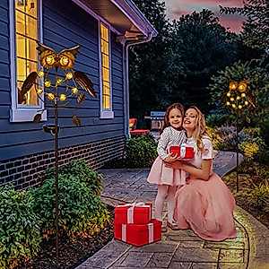 TAKE ME Owl Garden Solar Lights Outdoor, Solar Powered Stake Lights Great Gifts - Metal OWL LED Decorative Garden Lights for Walkway,Pathway,Yard,Lawn (Bronze)