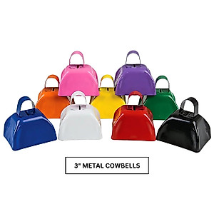 (12) 3 Inch Assorted Color Metal Cowbells