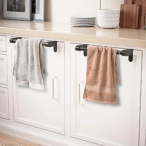 VEHHE Kitchen Towel Holder, Retractable Kitchen Towel Rack, Hooks Adjustable to Door Thickness, Dish Towel Holder with EVA Pad, Over The Door Towel Rack, L10.4~16.9 X W0~1.2 X H2.4 inches (Black)