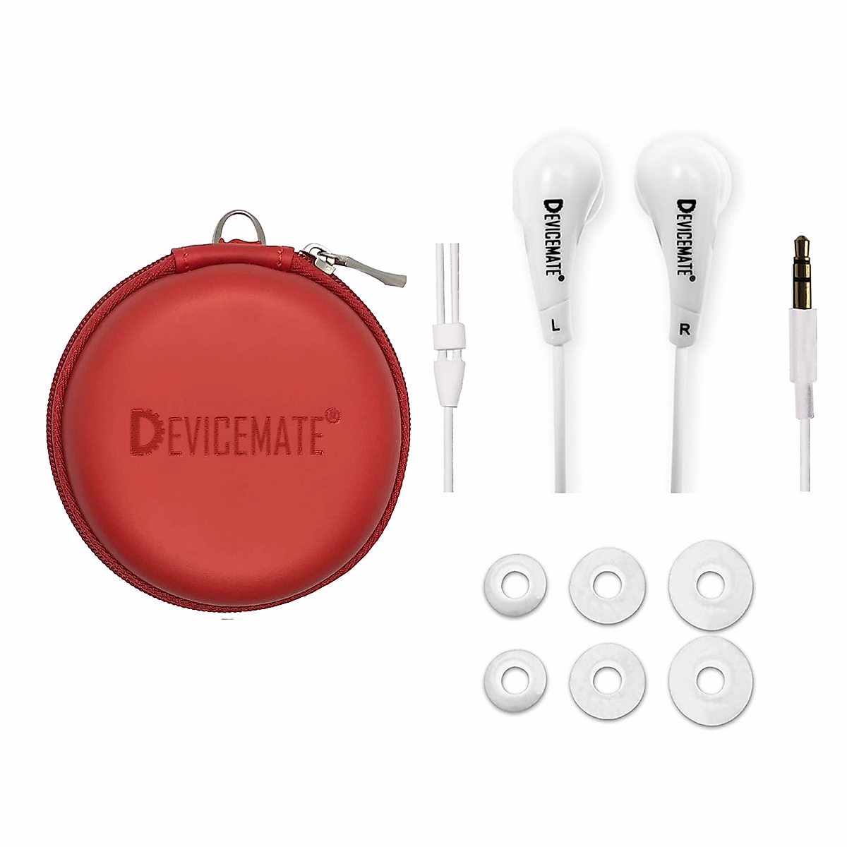 DEVICEMATE in-Ear Wired Earbuds Durable Earphones Headphones_Best Ear Buds Ear Phones for Cellphone Smartphone Tablet MP3 MP4 CD DVD Player Laptop Notebook PC Computer. No Mic. Red Case